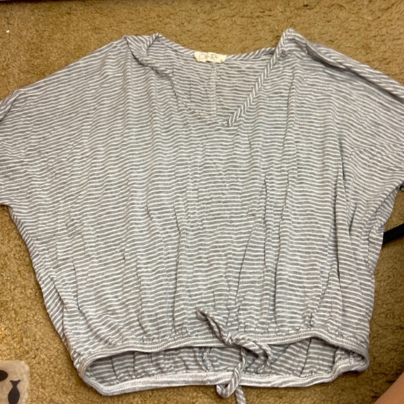 Tops | Olivia Rae Grey And White Striped Tshirt Blouse | Poshmark